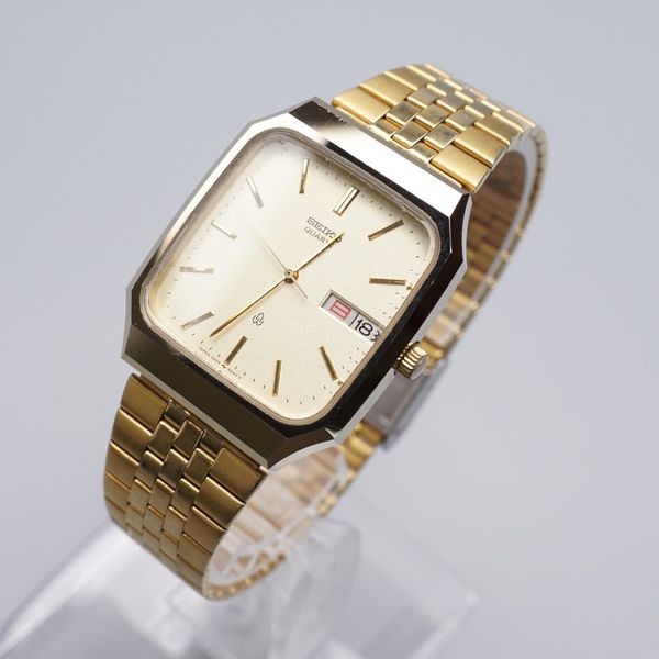 Vintage Seiko 5933-5080 Quartz Gold Dial Square Case Men's Watch Japan ...