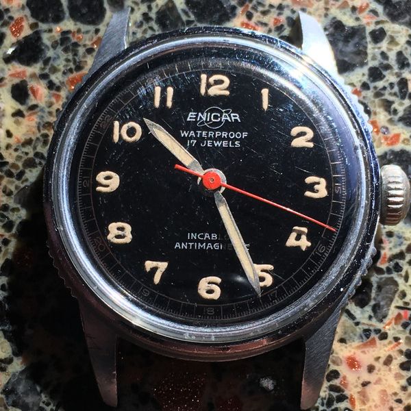 VINTAGE...ENICAR , Black Dial , 17 jewel Manual Mvt..$100 | WatchCharts