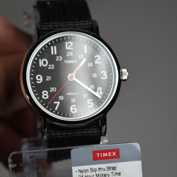 Timex Weekender Black Nylon Band Watch Military Time 30 Meter Depth ...