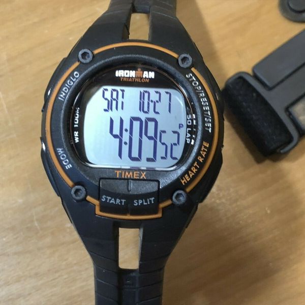 Timex Men's T5K143 Ironman 50-Lap HRM Watch Black Orange with HRM Chest ...