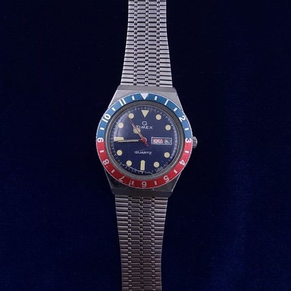 Timex Q Reissue Diver Style Stainless Steel Pepsi Blue Red Bezel Watch ...