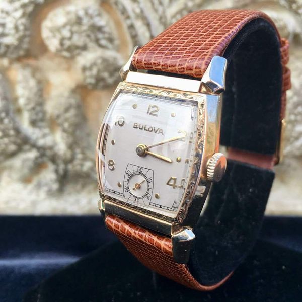 RESTORED 1947 MENS BULOVA CADET D WIND TANK ART DECO VINTAGE 10BM WATCH ...