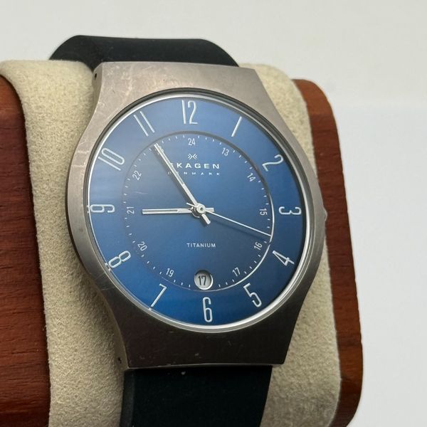 Skagen 233XLTTN Titanium 37mm Blue Dial Quartz Date New Battery, Band ...