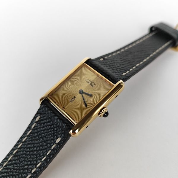 RARE CARTIER TANK GOLD "DISCOR" SUNBURST DIAL MENS WATCH MANUAL ...