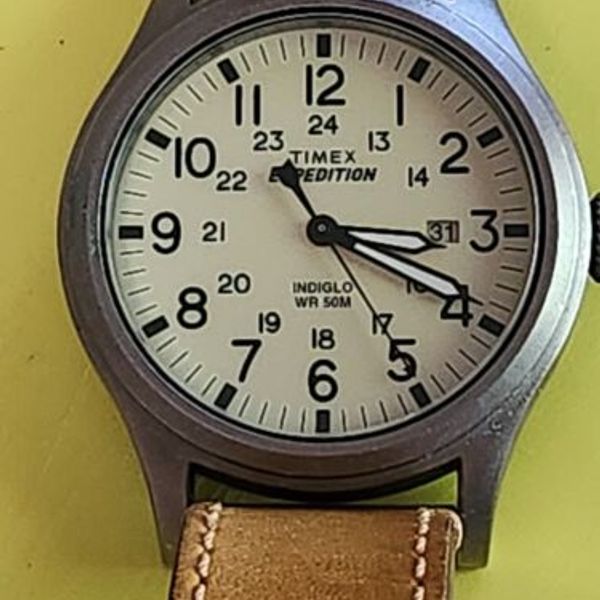 Timex Men's Expedition Scout Chronograph Indiglo Tan Leather Watch ...