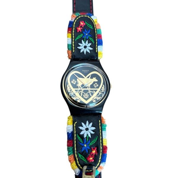 SWATCH Watch GB285 Black DIE GLOCKE Floral Embroidery and Cow Bell ...
