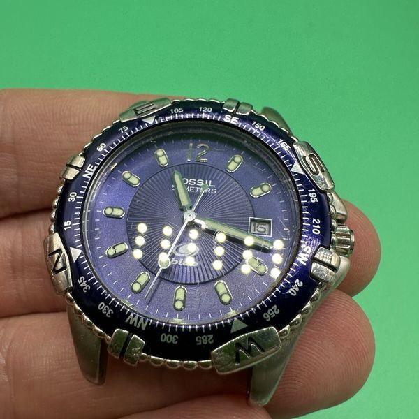 Fossil Blue Watch W/Compass AM 3059 Blue Dial/No Band/New Battery/Works ...
