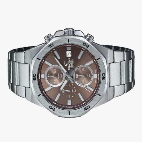 CASIO EDIFICE CHRONO MENâ S SILVER & BROWN DIAL WATCH NEW BOX EFV-640D ...