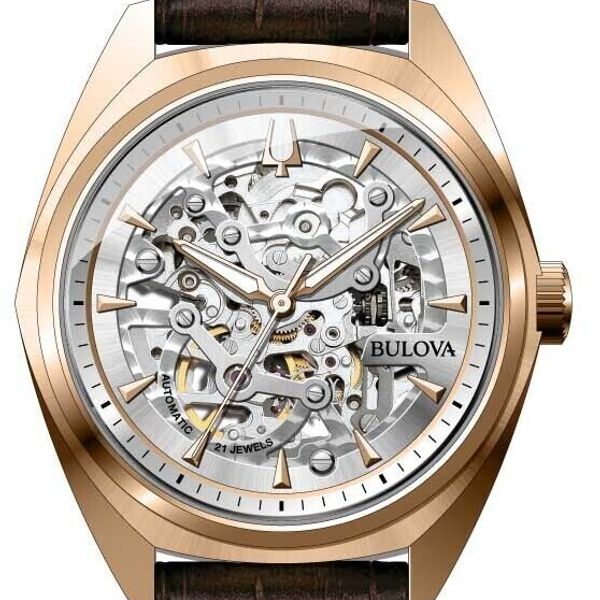 Bulova Men's Classic Automatic Full Skeleton Brown Leather Watch 41 MM ...