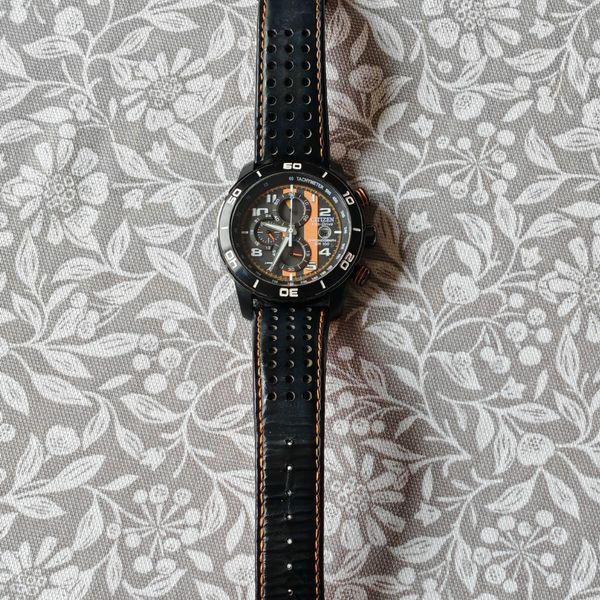 Mens Citizen Primo Chronograph Watch Eco-Drive Black & Orange Quartz ...