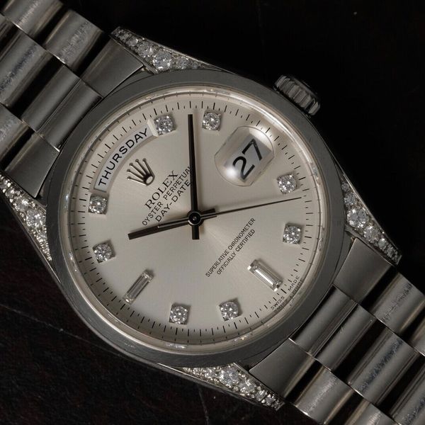 Rolex Day-Date 36 Platinum full Factory diamong Lugs 18296 unpolished ...