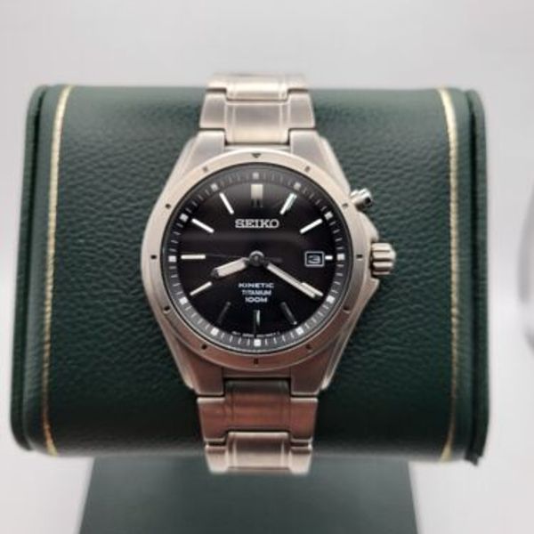 Vintage Seiko Kinetic Titanium 5M62-0CT0 Black Dial Men's Watch NEW ...
