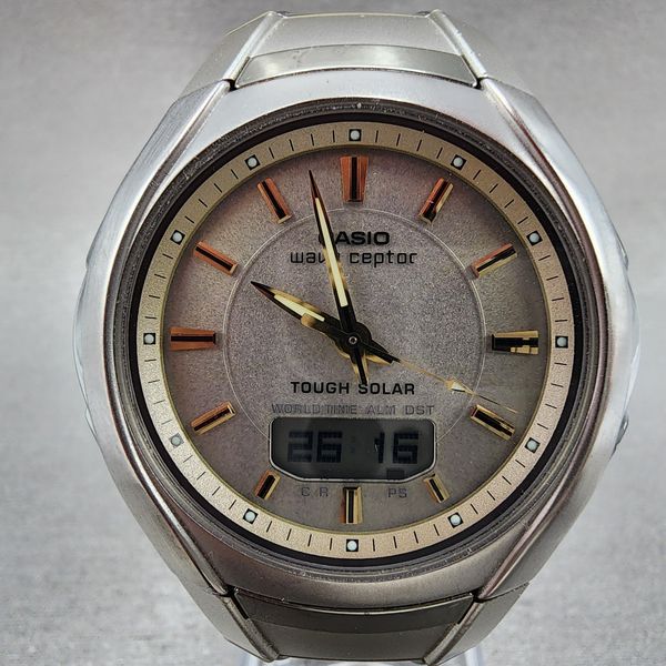 Casio Wave Ceptor WVA-420J Watch Men 43mm White Dial Analog Digital ...