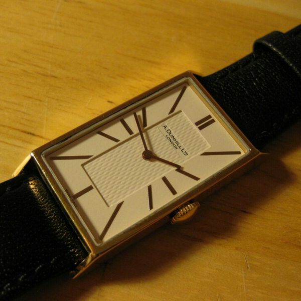 VERY RARE ALFRED DUNHILL WAFER TANK STYLE 18CT GOLD CASE VINTAGE MENS ...