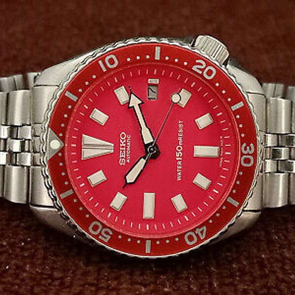VINTAGE RED FACE MODDED SEIKO DIVER 7002-7000 AUTOMATIC MEN'S WATCH ...