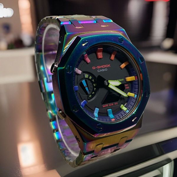 Casio G-Shock GA-2100RGB-1AER Rainbow Dial Custom Mod â Purple Flameâ ...