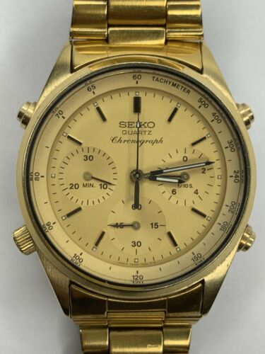 VINTAGE SEIKO CHRONOGRAPH QUARTZ GOLD WATCH 7A28-7029 MADE IN JAPAN | WatchCharts Marketplace