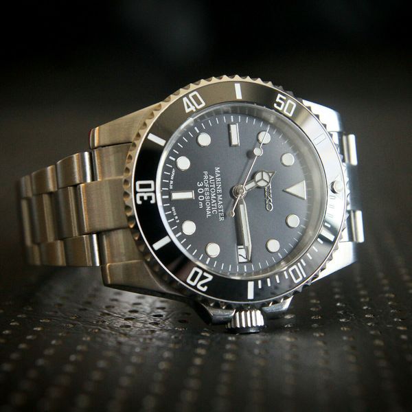 Custom Seiko "Sub" - 40mm NH35 Automatic Watch - Black/Stainless ...