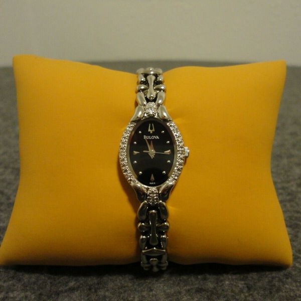 BULOVA BLACK DIAL & DIAMOND STAINLESS INTERLINK A3 WOMENS WATCH 96R14 ...