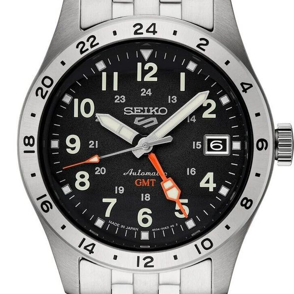 Seiko SSK023 5 Sports Field GMT 39mm Watch Black Dial and Stainless ...