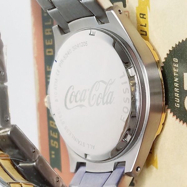 Coca Cola Etched Fossil PR5340 Men's Stainless Steel Two Toned Quartz ...