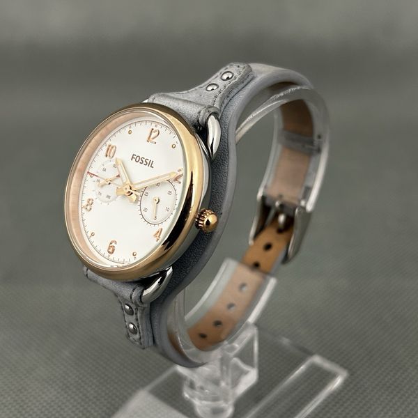 Fossil Womens Watch Tailor ES4048 Silver Rose Gold Grey Bund Strap New ...