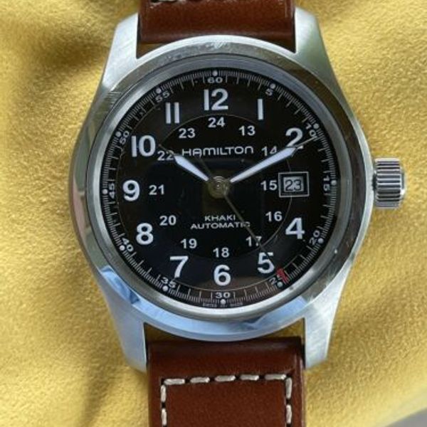 HAMILTON 42mm Khaki Field Automatic Black Dial Watch H70555533 Captain ...