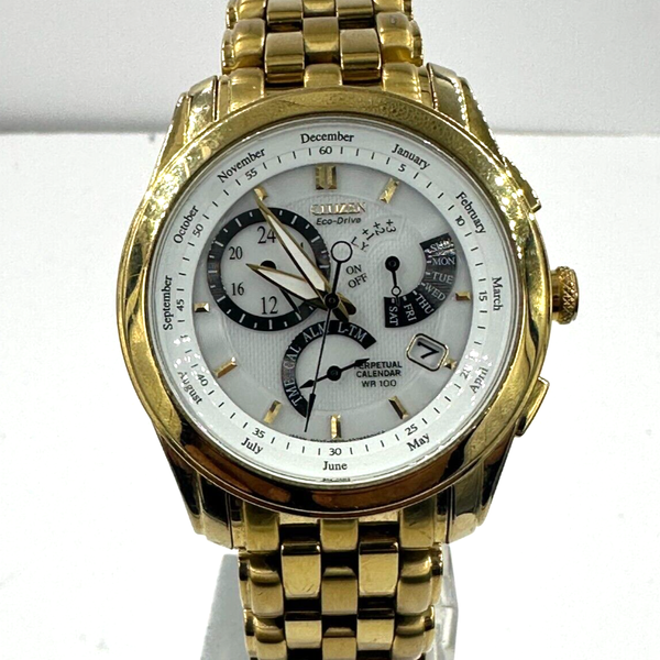 Citizen watch E870-S019087 Eco-Drive Perpetual Solar Gold Series Good ...