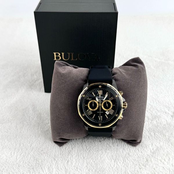 Bulova Marine Star 98B278 Chronograph Black Dial Silicon Band Men's ...