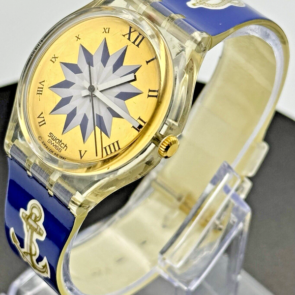 Vintage 90's Yacht Swiss Swatch Watch Blue Anchorage GK140 ...