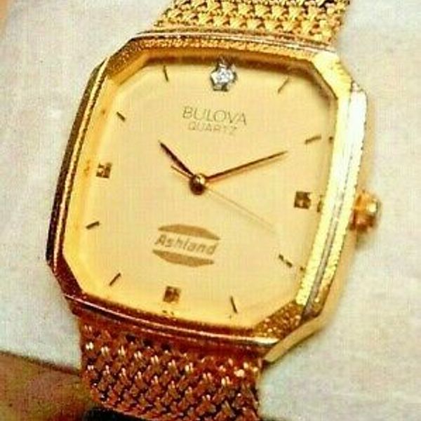 1991 Bulova 92A67 Diamond Quartz Gold Plate Mesh Bracelet~ASHLAND award ...