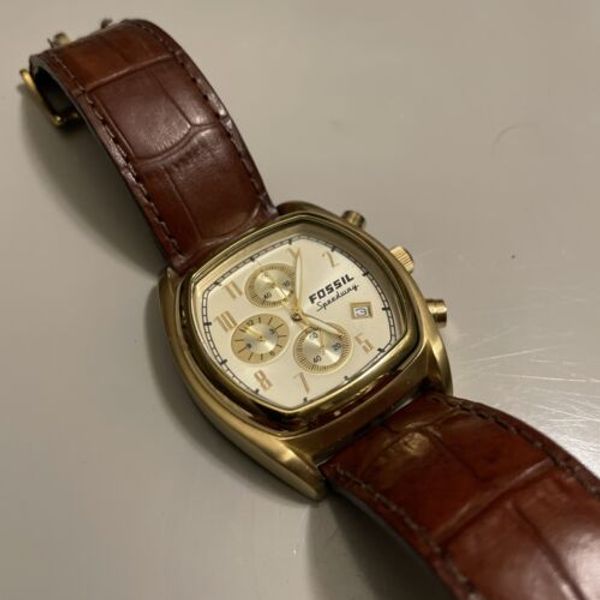 Gold / Brown Fossil Speedway Watch. *Rare*. Stainless steel & leather ...