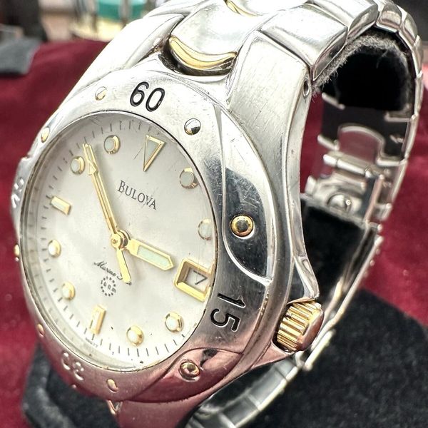 Bulova Marine Star Silver Tone White Men's Watch Works Great With New ...