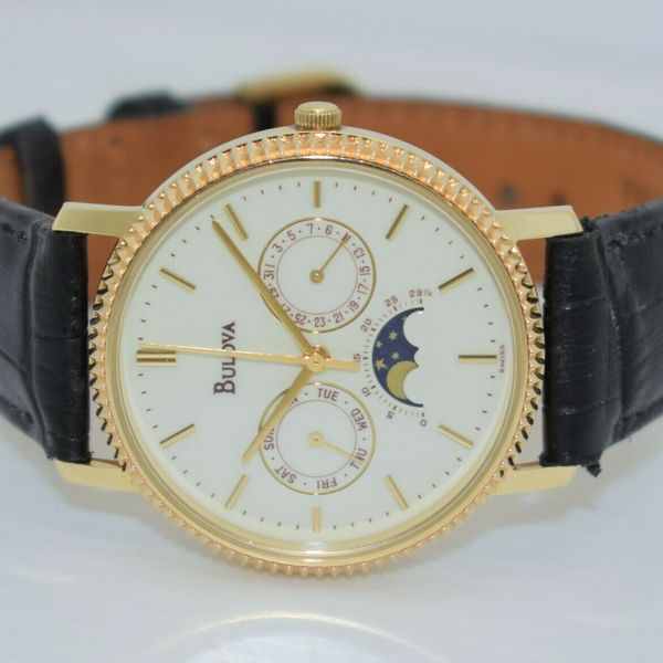 BULOVA Day Date Moon-Phase 14K GOLD Swiss Watch T5 (1995) C832027 14 ...