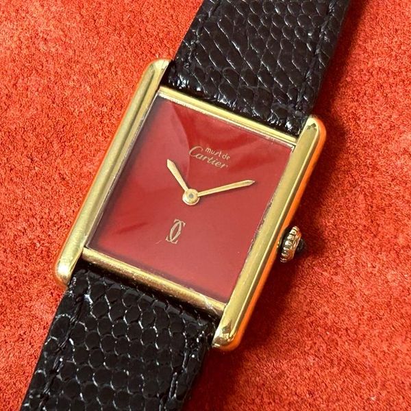 FS - Rare must de Cartier tank red dial 18k gold plated | WatchCharts ...