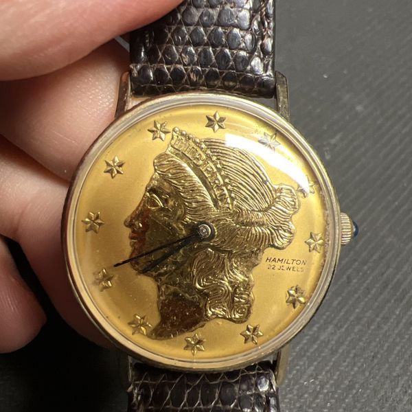 Ultra RARE 14k Gold HAMILTON Liberty Coin Menâ s Watch (circa 1969 ...
