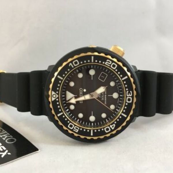 Seiko Men's Prospex Solar Two Tone Black/Gold Dive Watch - SNE498 MSRP ...