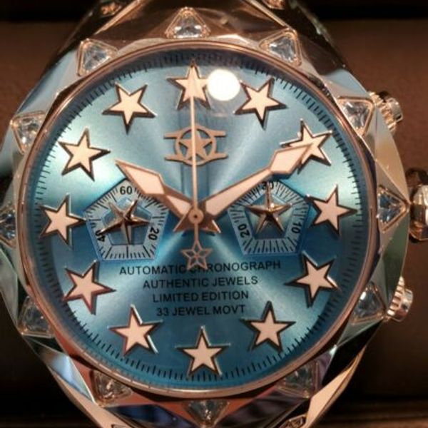 Watchstar Superstar Automatic Chrono Swarovski Sky Blue Topaz Blue Dial ...