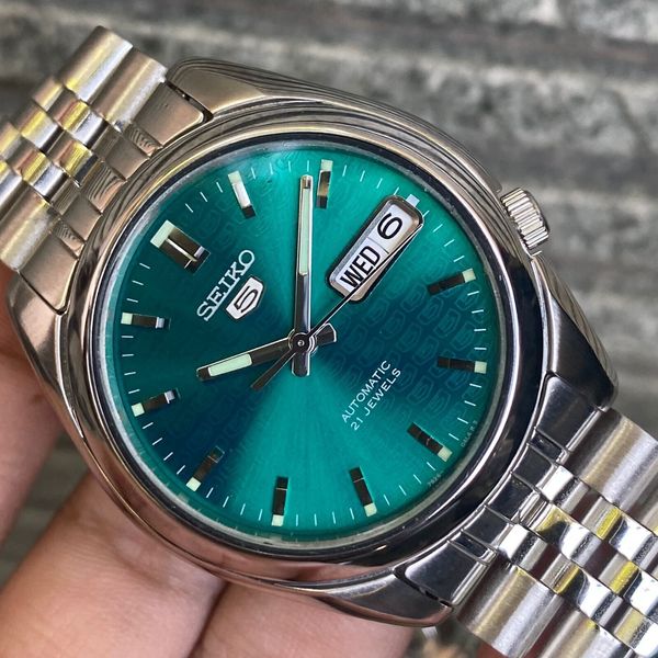 RARE Seiko 5 Automatic SNK543K1 Green Dial Emboss Logo Vintage Men ...