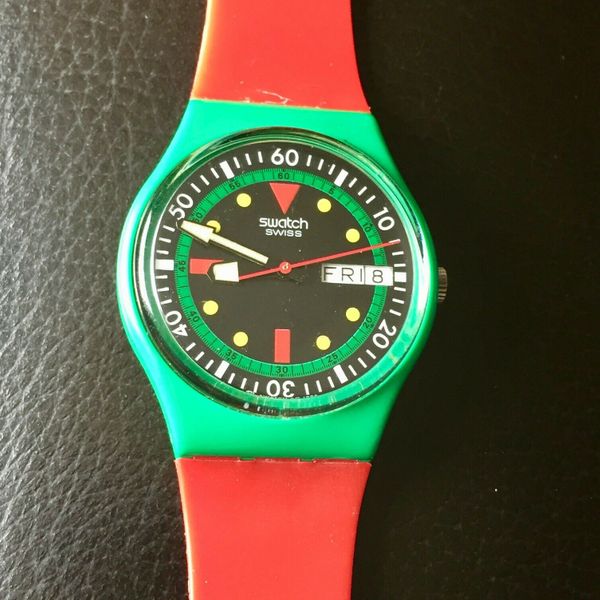 1986 Swatch Emerald Diver Watch GG703, Green case, original strap ...