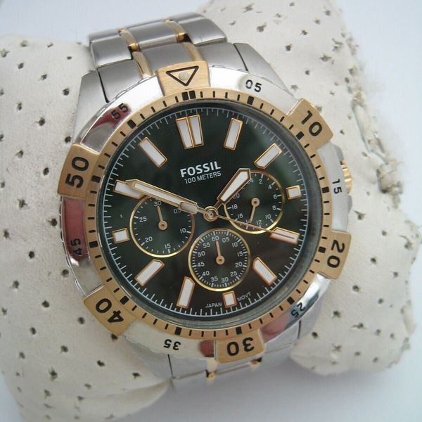 FOSSIL MENS GARRETT CHRONOGRAPH WATCH FS5622 GOLD STAINLESS STEEL GREEN ...