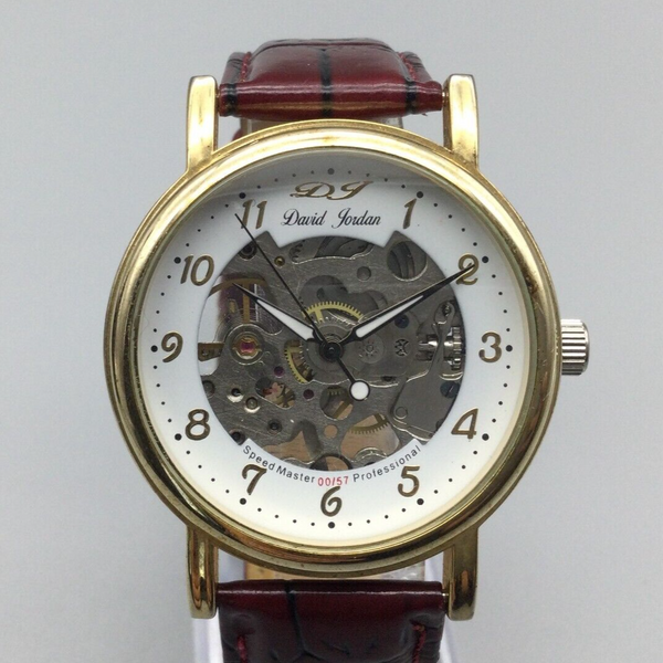Vintage David Jordan Watch Men 40mm Gold Tone Manual Wind Skeleton ...
