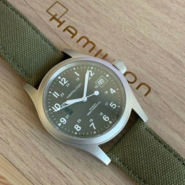 Hamilton Khaki Mechanical Men's Watch Canvas - Green H69419363 w/ Box ...