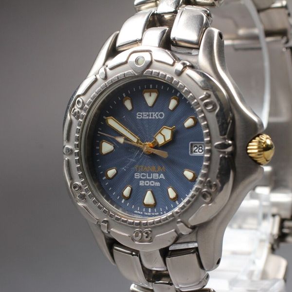 Navy Dial [Exc+5] SEIKO 7N35-6120 Titanium Scuba 200m Men's Qz Watch ...