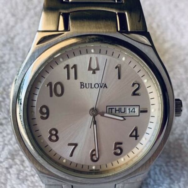 BULOVA 96C000 SILVER DIAL DAY & DATE STAINLESS STEEL MEN'S WATCH ...