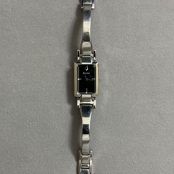 Bulova Black Dial Rectangle Silver Tone Watch | WatchCharts Marketplace