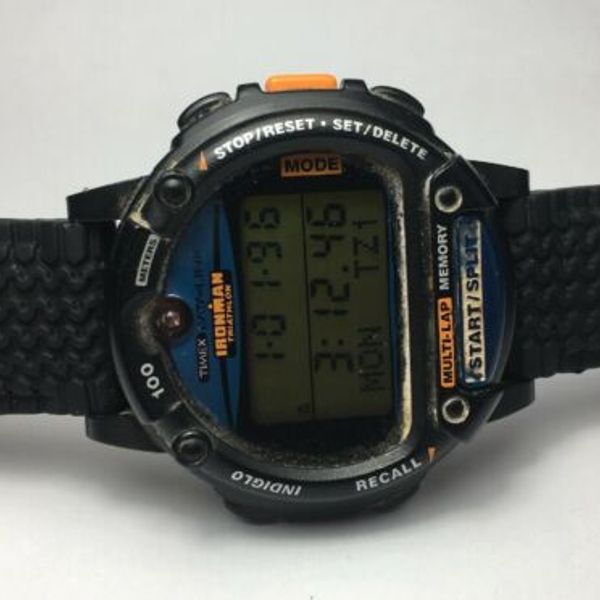 Rare Timex Ironman Triathlon Data Link Vintage Digital Watch Blue Space ...