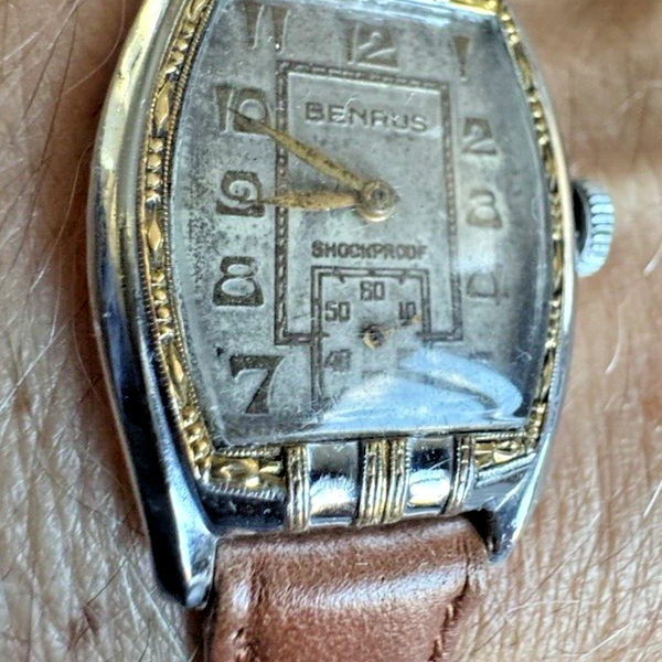 BENRUS 1920S TANK WATCH VINTAGE ART DECO 17J WORKS VERY RARE UNIQUE TWO ...
