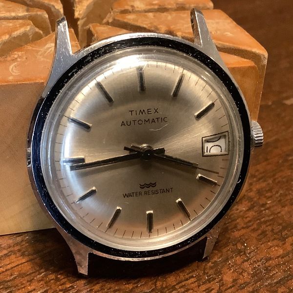 Vintage Timex Watch Automatic Movement Date window silver dial Chrome ...