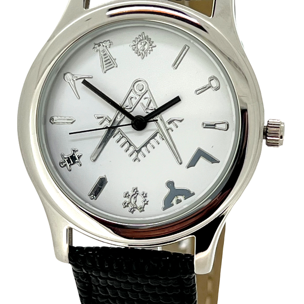 Masonic Freemason Square And Compass Quartz Black Lizard Leather Wrist ...